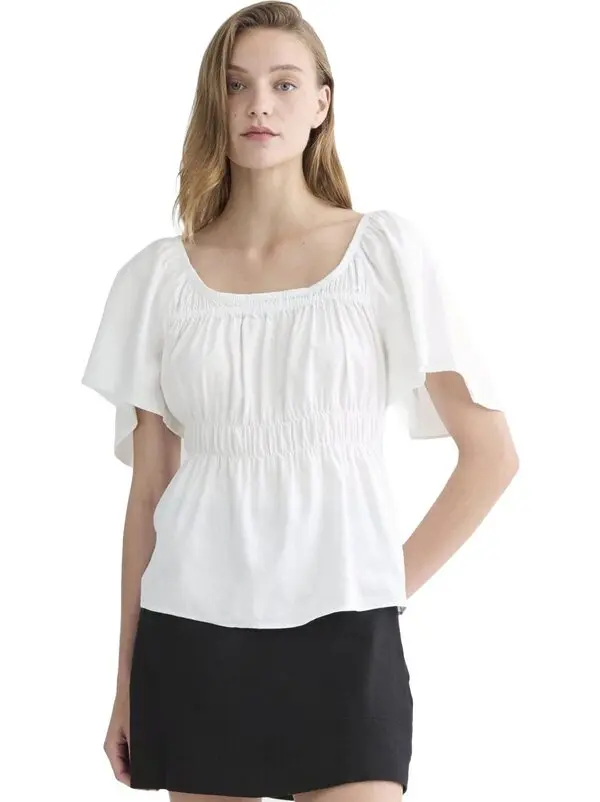Everlane Stretch Linen Flutter-sleeve Top - White