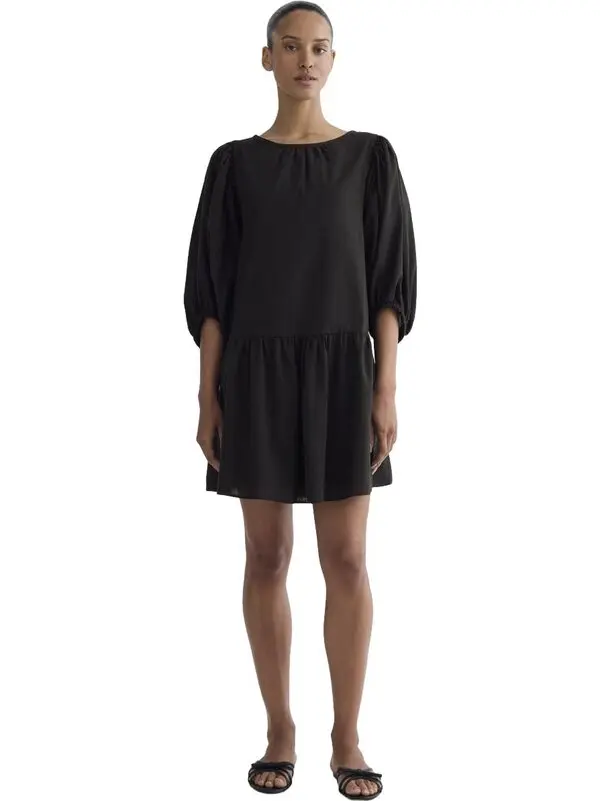 Everlane Gauze Puff-sleeve Mini Dress - Black