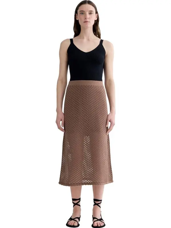 Everlane Lace Knit Midi Skirt - Mocha