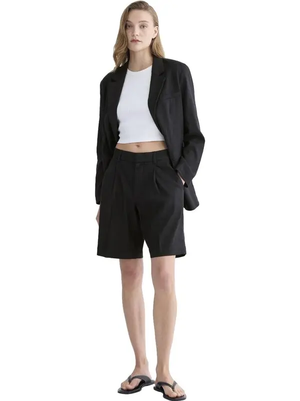Everlane Pleated Stretch Linen Cotton Shorts - Black