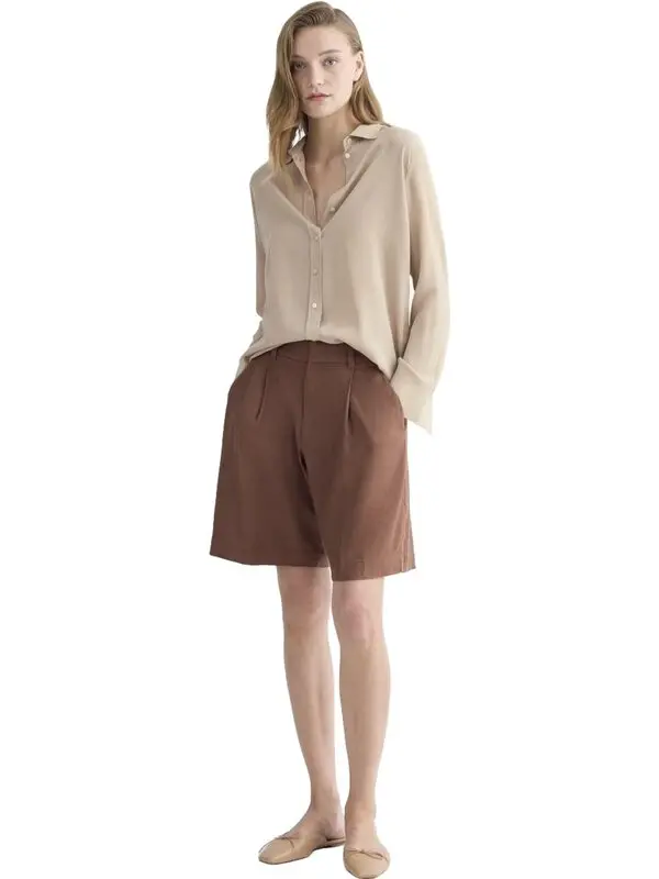 Everlane Pleated Stretch Linen Cotton Shorts - Cedarwood