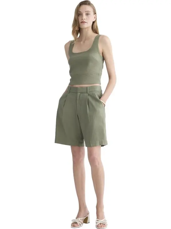 Everlane Pleated Stretch Linen Cotton Shorts - Lichen Green