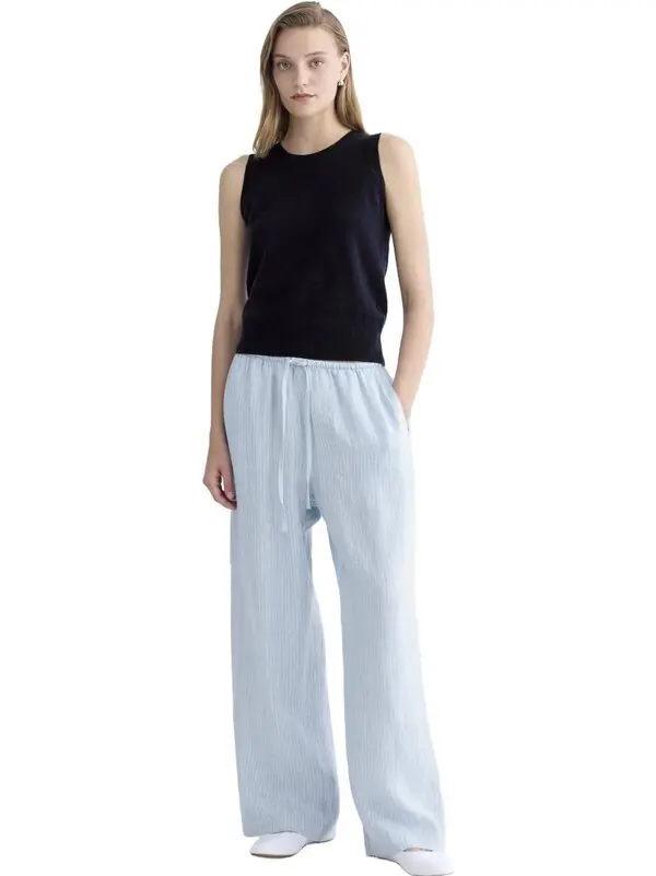 Everlane Linen Drawstring Pants - Sky Blue / White