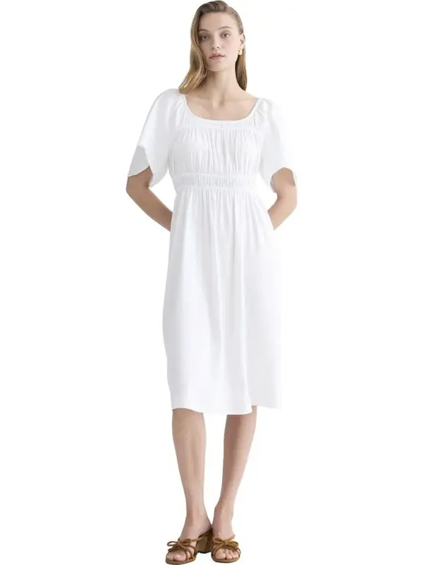 Everlane Flutter-sleeve Stretch Linen Midi Dress - White