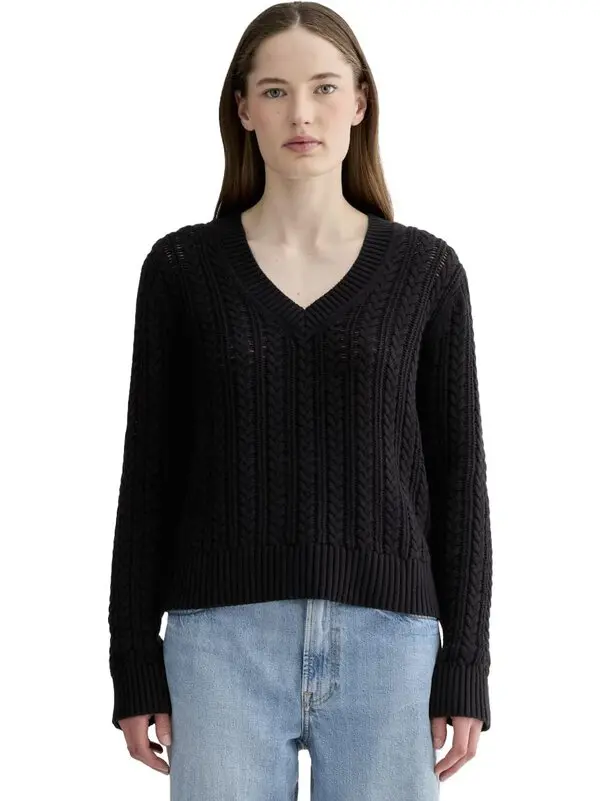 Everlane Mesh Cable V-neck Sweater - Black