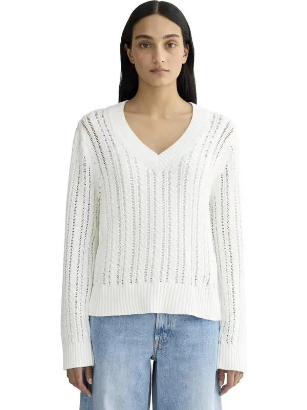 Everlane Mesh Cable V-neck Sweater - White