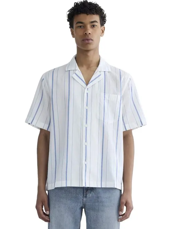 Everlane Textured Resort Shirt - Bone/dutch Blue