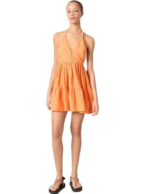 Maje Short Linen Babydoll Dress - Orange