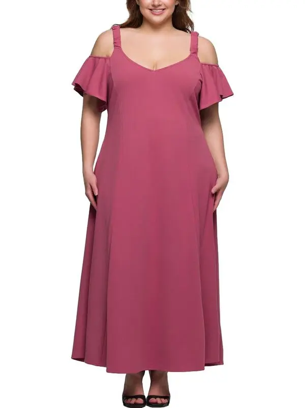 24SEVEN COMFORT APPAREL Cold Shoulder Jersey Maxi Dress - Rose