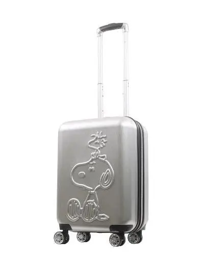 FUL Peanuts Snoopy & Woodstock Embossed Hardside 22" Carry-on Spinner Suitcase - Silver