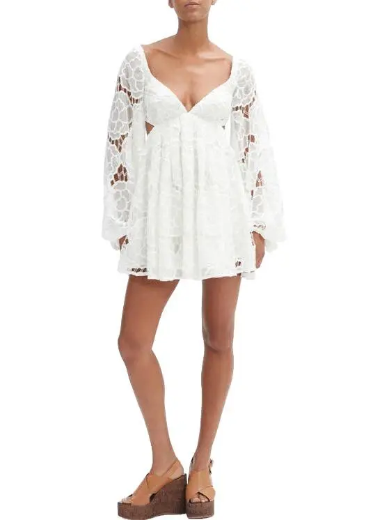 Bardot Jovie Long Sleeve Broderie Anglaise Babydoll Dress - Orchid White