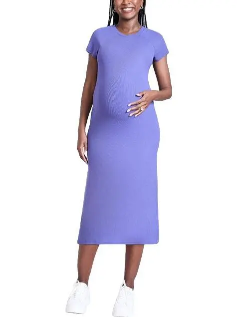 Motherhood Maternity Rib Knit Short Sleeve Raglan Midi Dress - Skipper Blue