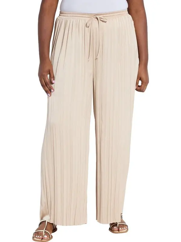 Lyssé Pleated Wide Leg Satin Pants - Chablis