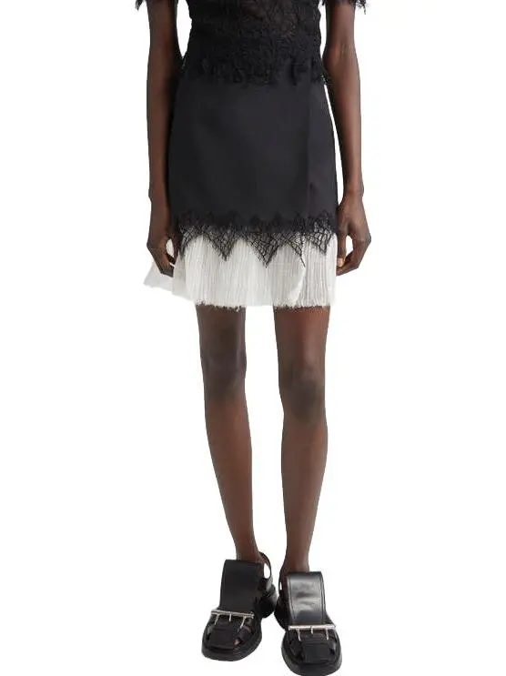 Alexander McQueen Cobweb Lace Wool Gabardine Miniskirt - Black