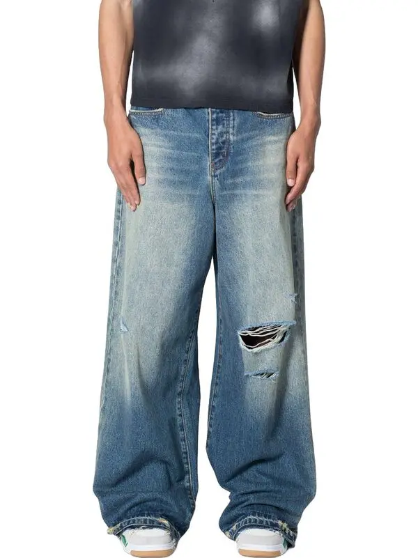 Mnml Baggy Rave Ripped Wide Leg Jeans - Blue