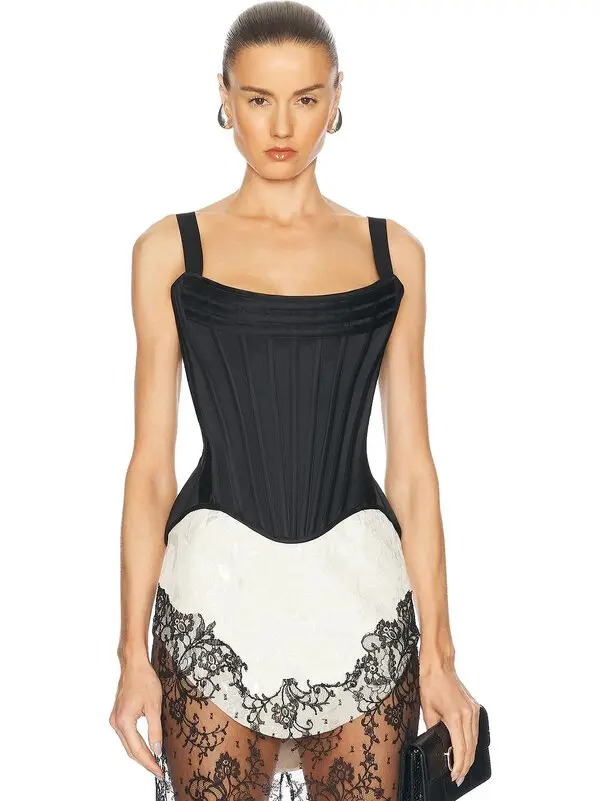 WIEDERHOEFT Zip Up Wasp Corset Top - Black