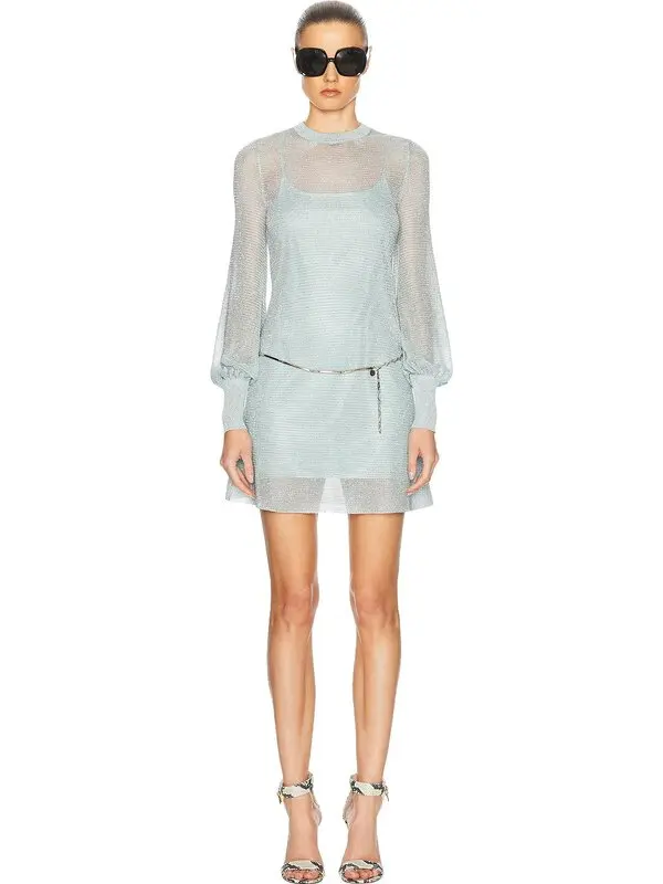 TOM FORD Long Sleeve Mini Dress - Combo Silver & Sky Blue