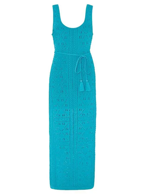 MILLY Bubble Pointelle Knit Midi Dress - Bright Blue