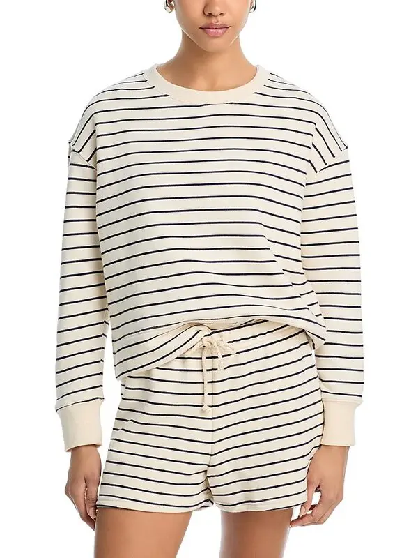 PERFECTWHITETEE French Terry Stripe Pullover Sweatshirt - Navy/natural Stripe