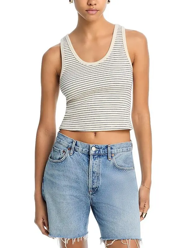PERFECTWHITETEE Blondie Structured Rib Stripe Tank - Navy Stripe