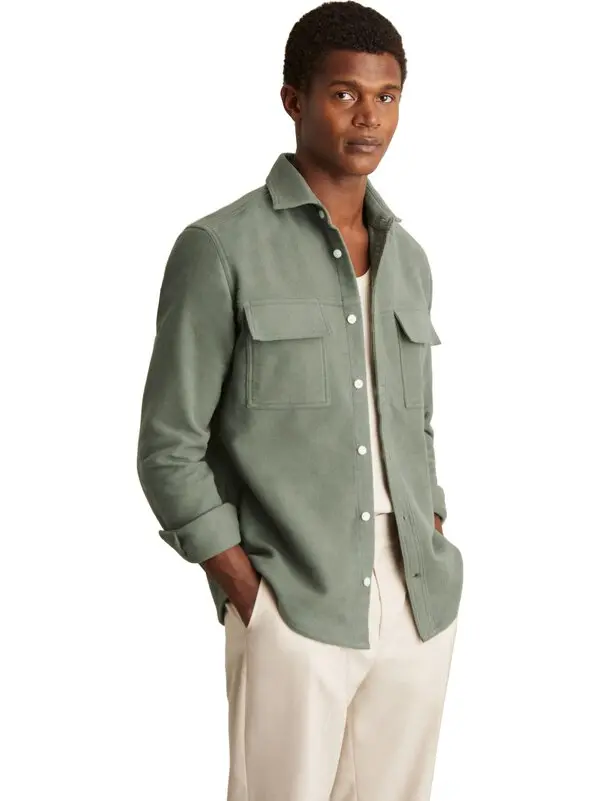 REISS Camber Moleskin-cotton Twin-pocket Overshirt - Green