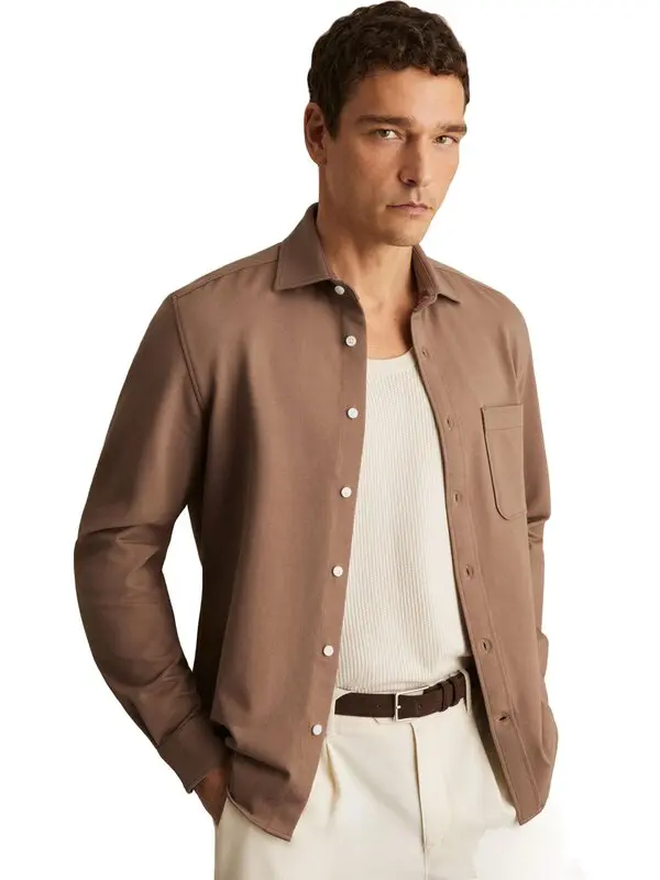 REISS Kappo Cotton-twill Cutaway-collar Overshirt - Camel