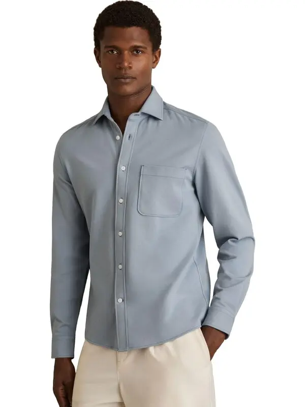 REISS Kappo Cotton-twill Cutaway-collar Overshirt - Soft Blue