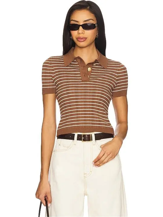 LOVERS AND FRIENDS Short Sleeve Striped Polo - Brown & Ivory