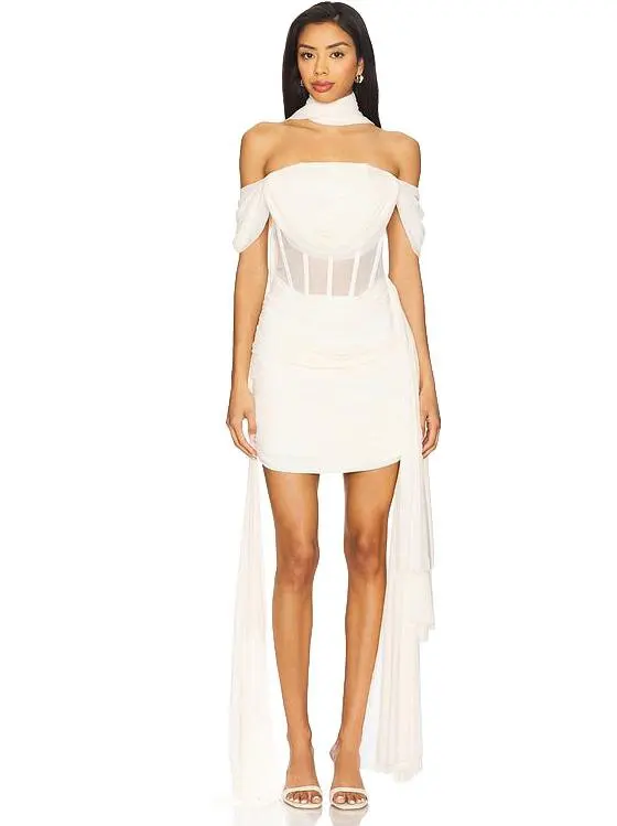 DEME BY GABRIELLA Marianna Draped Mesh Mini Dress - Off White