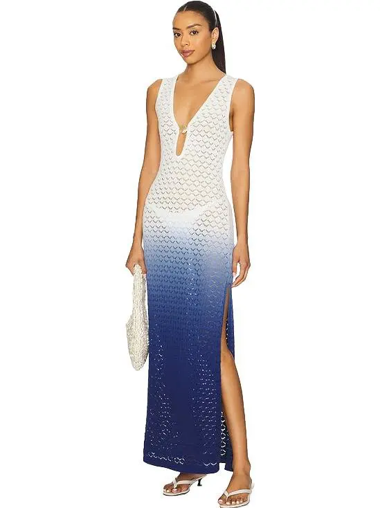 RUNAWAY THE LABEL Reina Maxi Dress - White & Blue Ombre