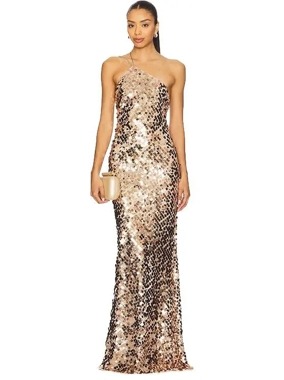 THE SEI Paillette One Shoulder Gown - Rose Gold