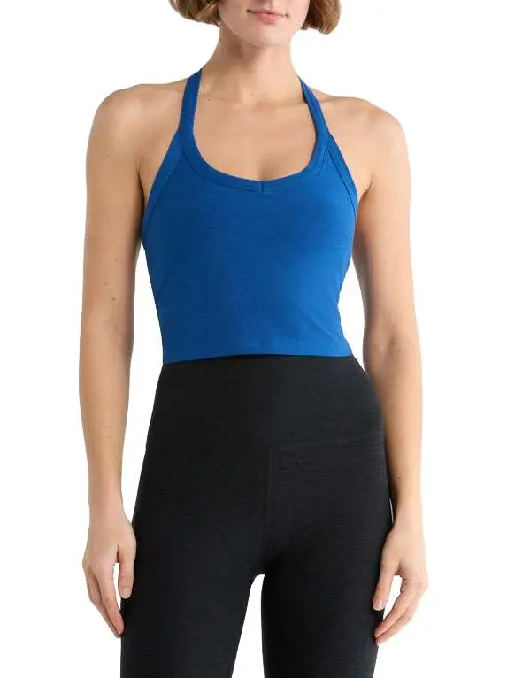 Beyond Yoga Space Dye On The Up Crop Tank - Marine Blue Heather