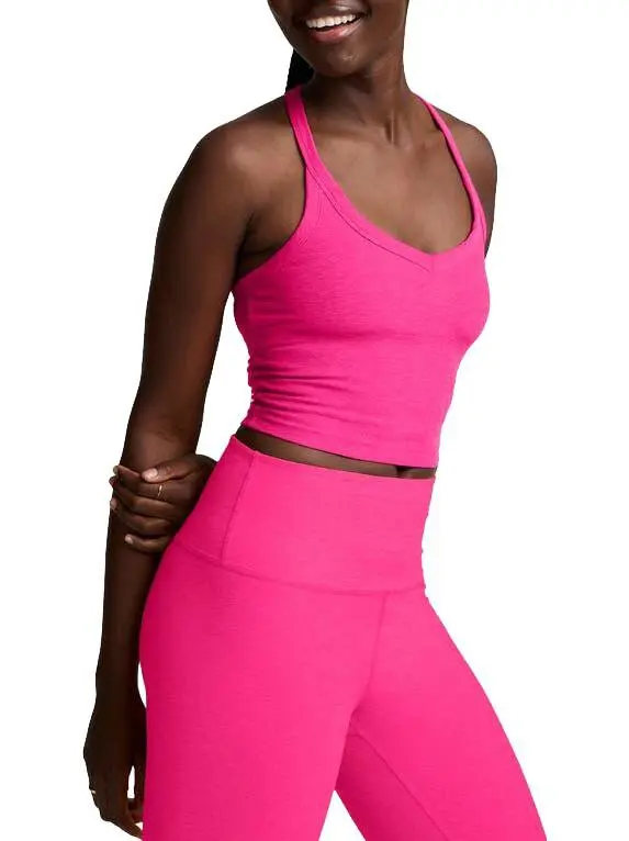 Beyond Yoga Space Dye On The Up Crop Tank - Pink Glow Heather