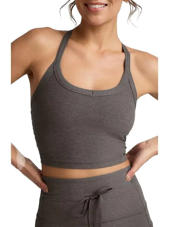 Beyond Yoga Space Dye On The Up Crop Tank - True Gray Heather