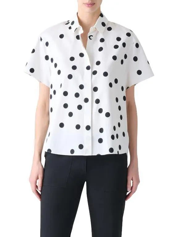 Akris Polka Dot Ruffle Cotton Poplin Shirt - Cream-black