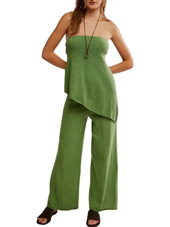 Free People Krista Tube Top & Wide Leg Pants Set - Green Eyes
