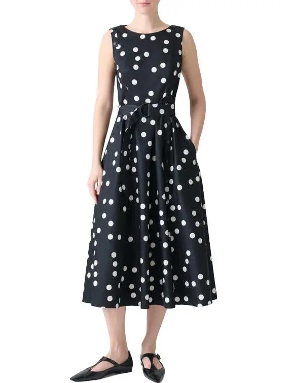 Akris Polka Dot Sleeveless Midi Dress - Black-cream