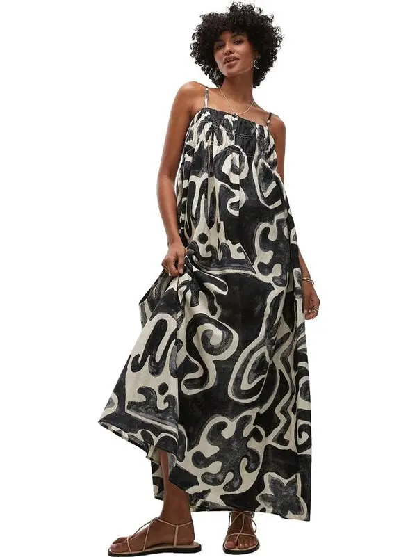 Topshop Printed Linen Maxi Dress - Black Multi
