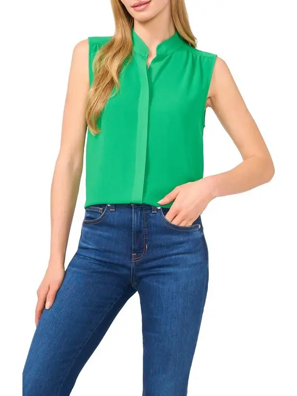 CECE DUPRAZ Sleeveless Mandarin Collar Button-up Shirt - Medium Green