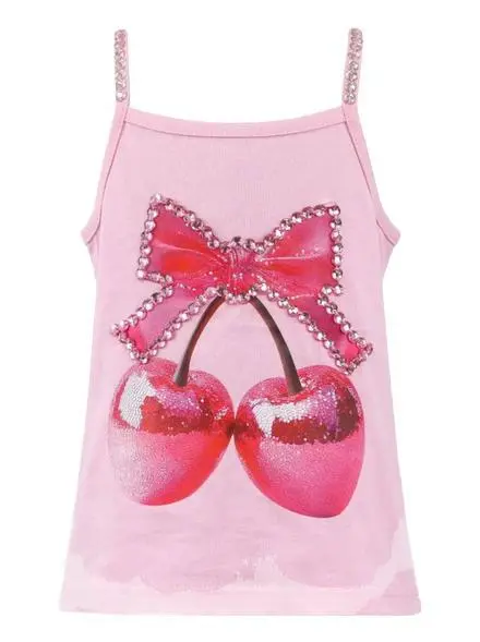 LOLA + THE BOYS Embellished Graphic Tank Top - Pink