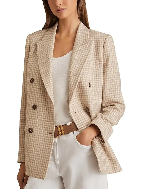 REISS Bella Double Breasted Check Blazer - Neutral Check