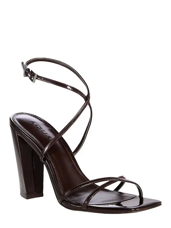 Aqua Winie Strappy Sandals - Brown Patent