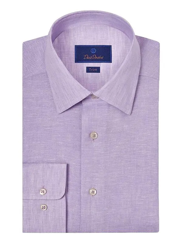 David Donahue Trim Fit Linen Solid Dress Shirt - Lilac