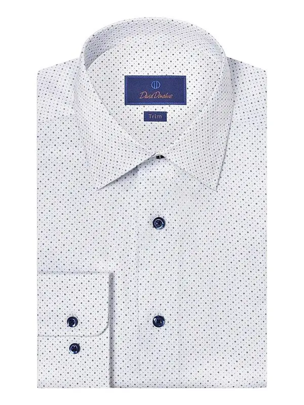 David Donahue Trim Fit Herringbone Dot Print Dress Shirt - White/blue