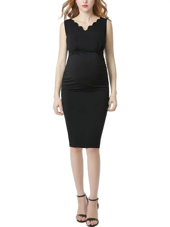 KIMI + KAI Talula Scalloped V-neck Maternity Sheath Dress - Black
