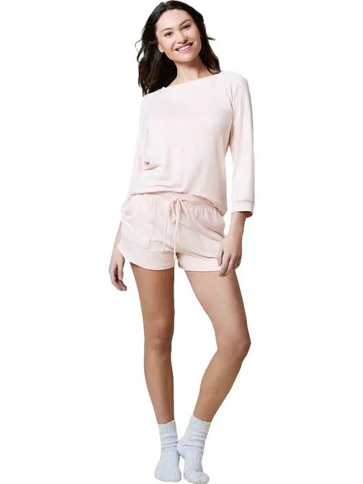 SOFTIES Dream 3/4 Sleeve Boatneck Top With Shorts Set - Apricot