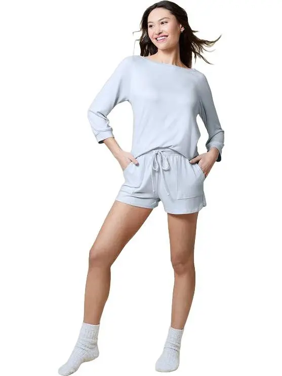 SOFTIES Dream 3/4 Sleeve Boatneck Top With Shorts Set - Heather Grey