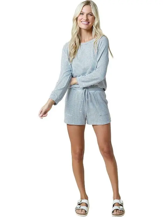 SOFTIES Dream 3/4 Sleeve Boatneck Top With Shorts Set - Indigo-white Stripe