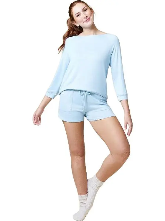 SOFTIES Dream 3/4 Sleeve Boatneck Top With Shorts Set - Surf