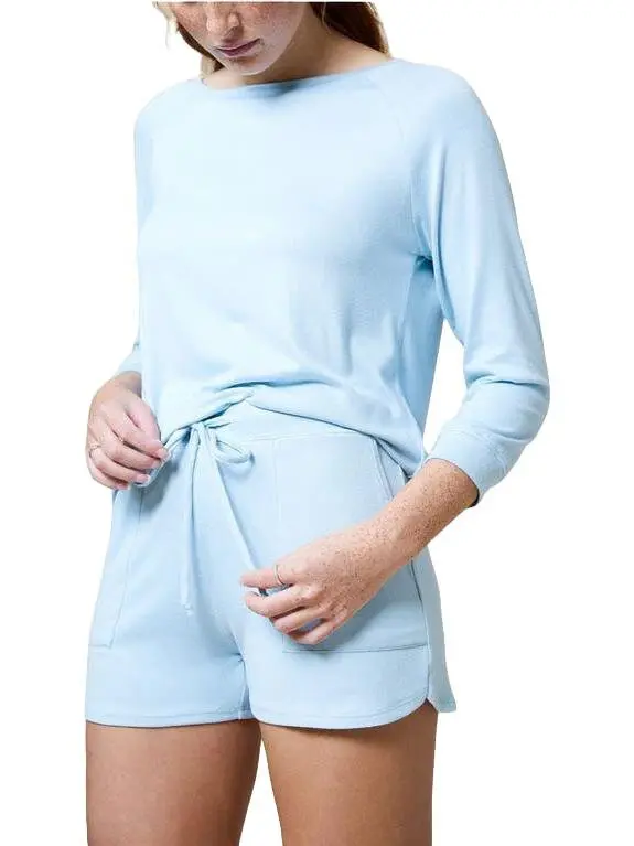 SOFTIES Dream 3/4 Sleeve Boatneck Top With Shorts Set - Surf